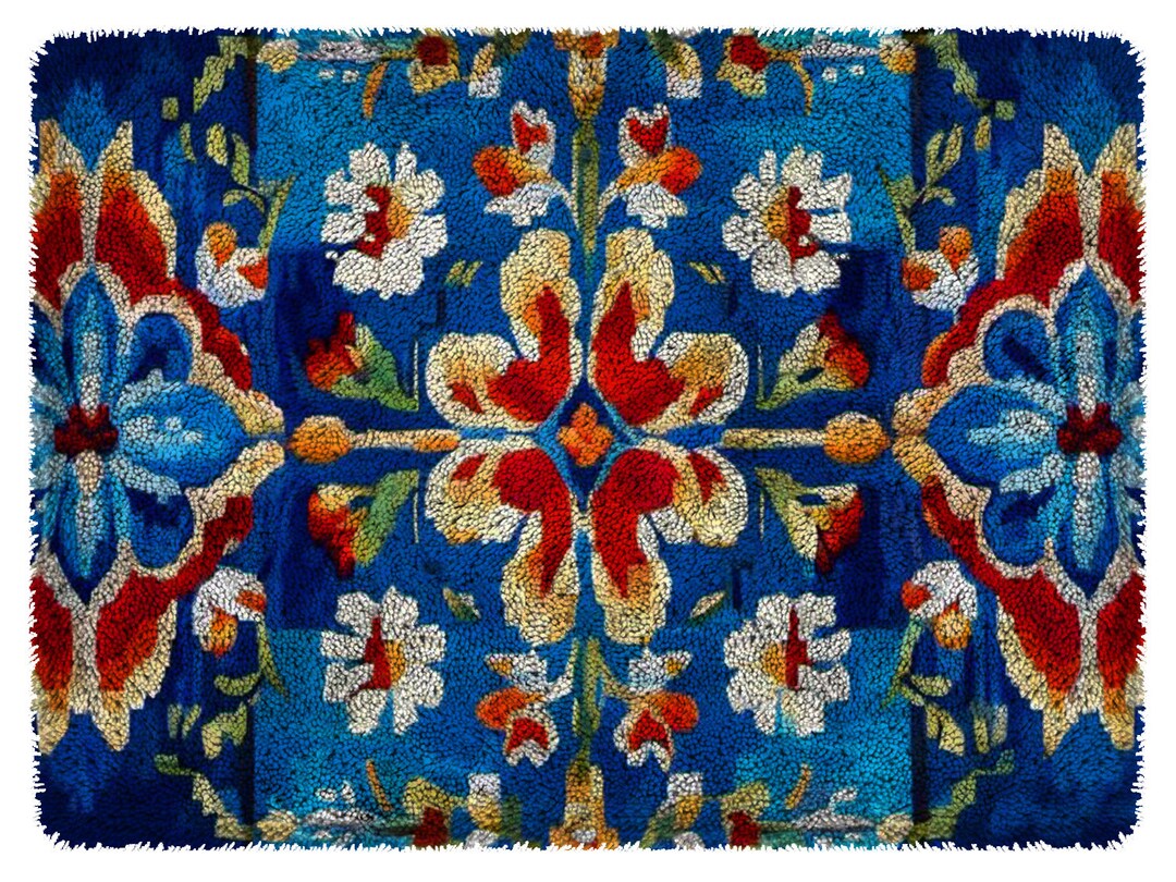 Blue Mandala Flower Pattern Latch Hook Kits, Large Latch Hook Rug Kit ...
