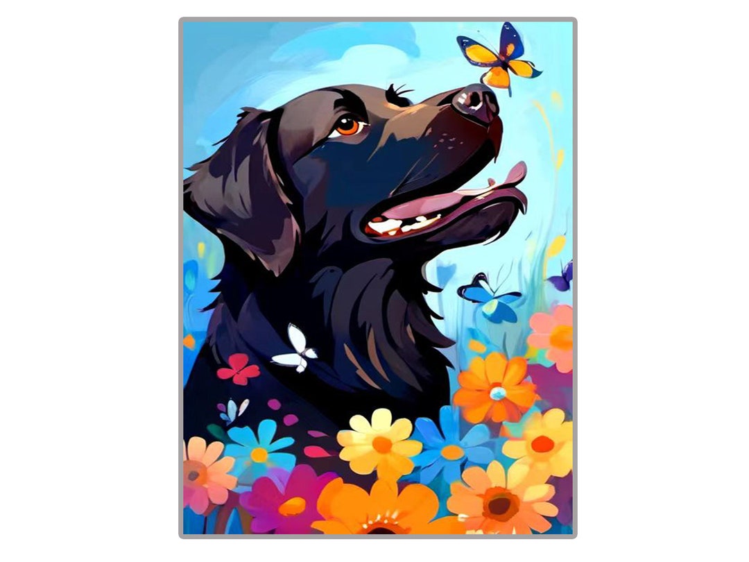 5D Diamond Painting Black Dog Diamond Art Full Round Dill Diamond ...