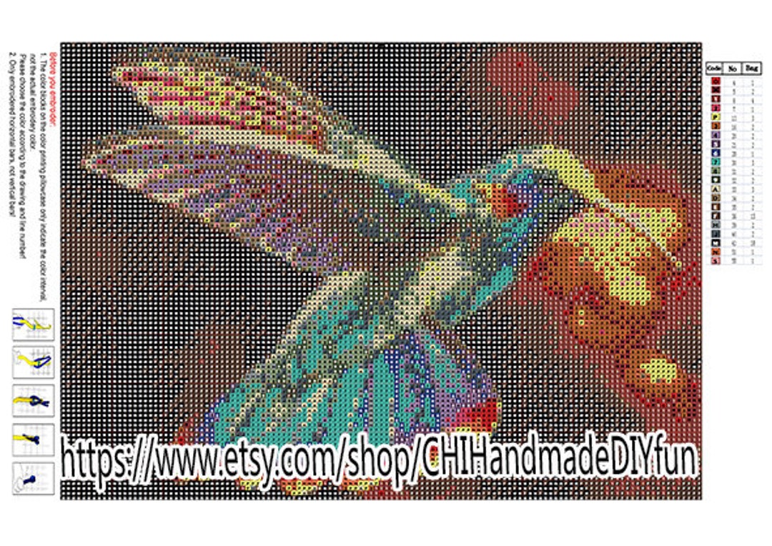 Hummingbird/latch Hook Printable Pattern Digital Production Chart File ...