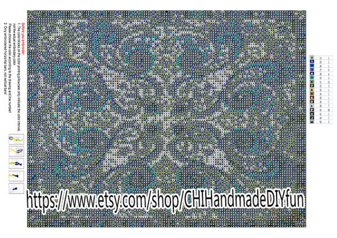 Vintage Blue Datura/latch Hook Printable Pattern Digital Production ...