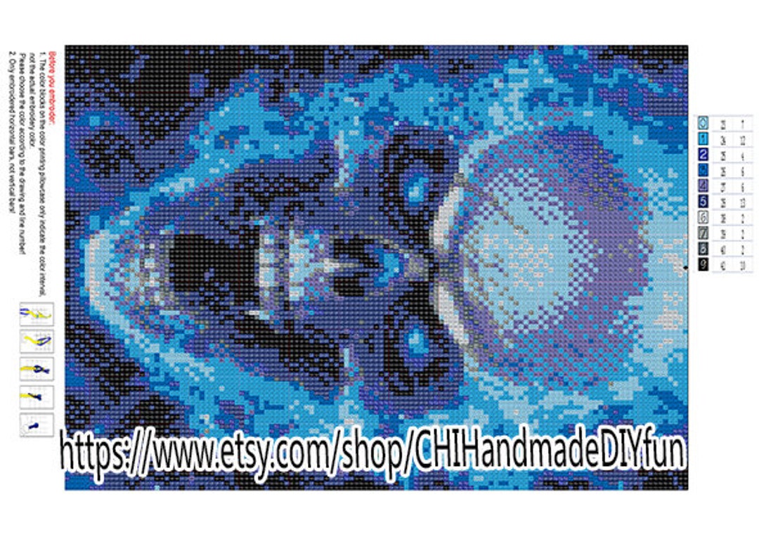 Blue Flame Skull/latch Hook Printable Pattern Digital Production Chart ...