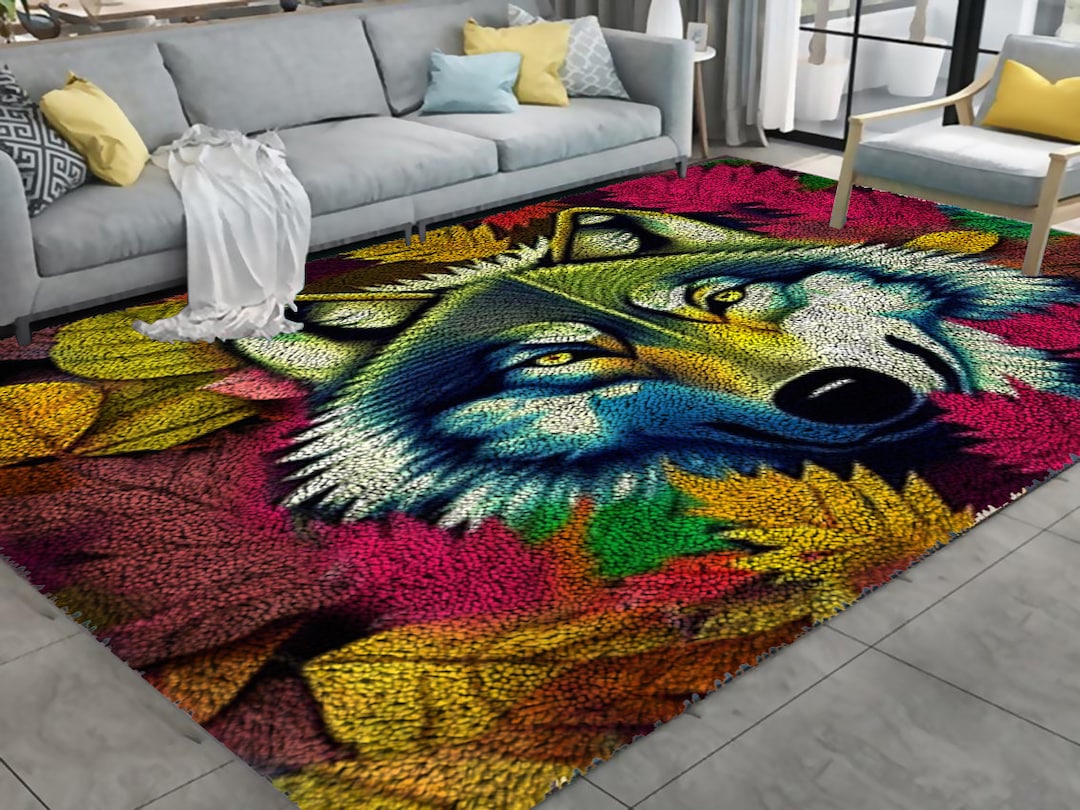 Wolf Latch Hook Rug Kits Carpet Needlework Package Latch Hook Kit DIY ...