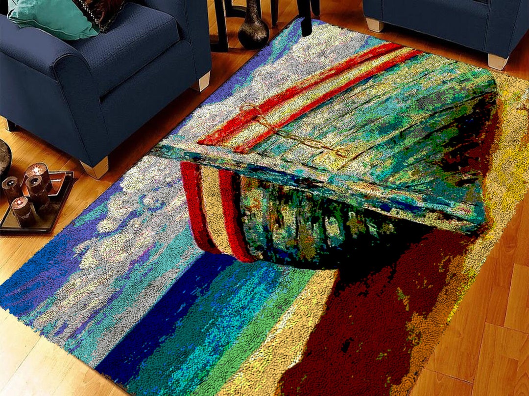 Boat DIY Latch Hook Kit Craft Set Includes Mesh Embroidery Cloth ...