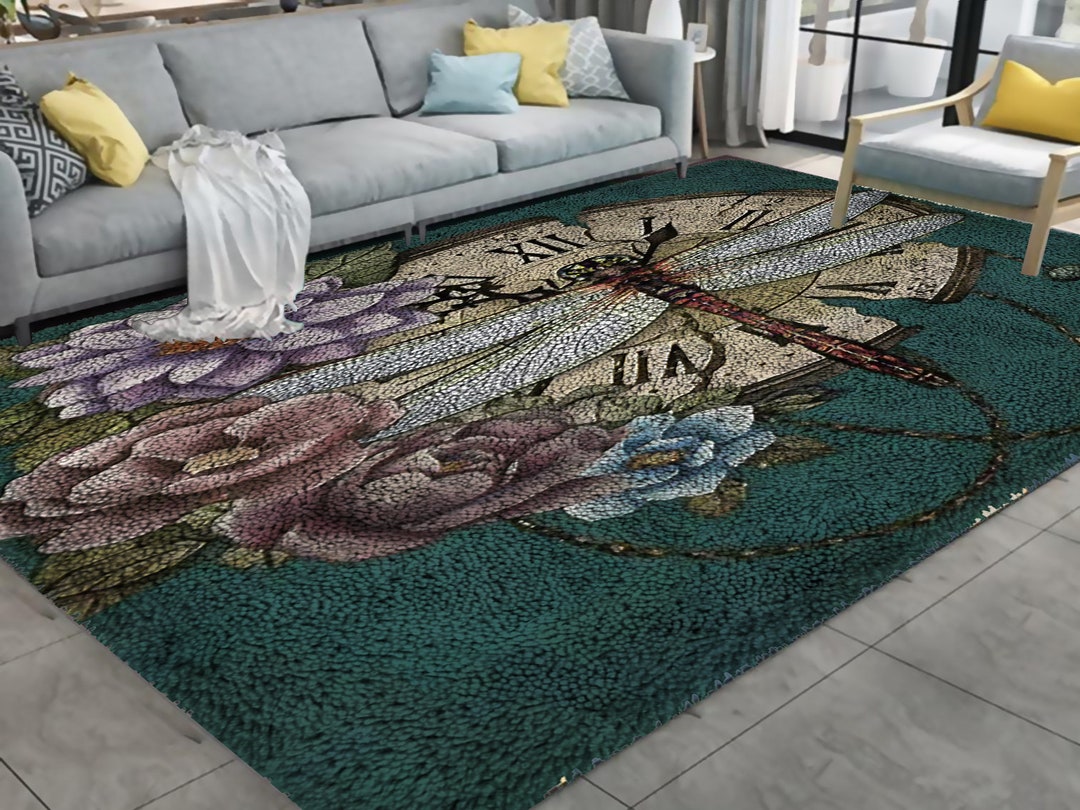 Clock Dragonfly Latch Hook Kits, Large Latch Hook Rug Kit for Adults ...