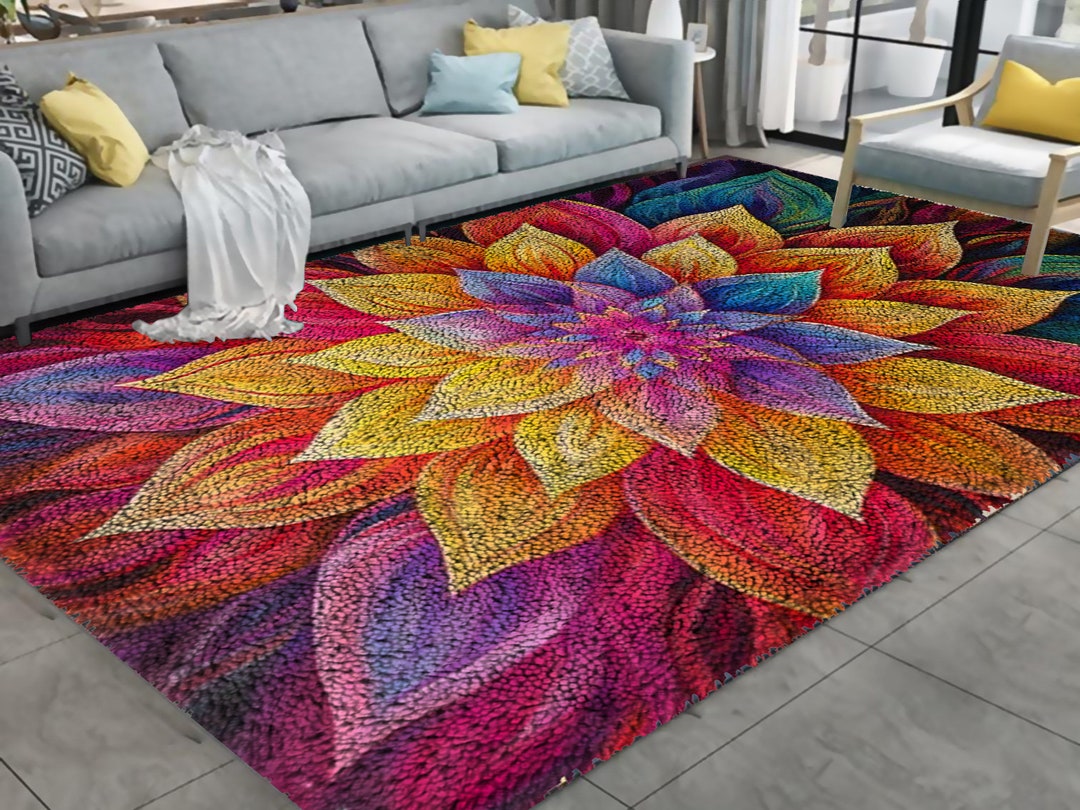 Art Flower Latch Hook Kits, Large Latch Hook Rug Kit for Adults Latch ...