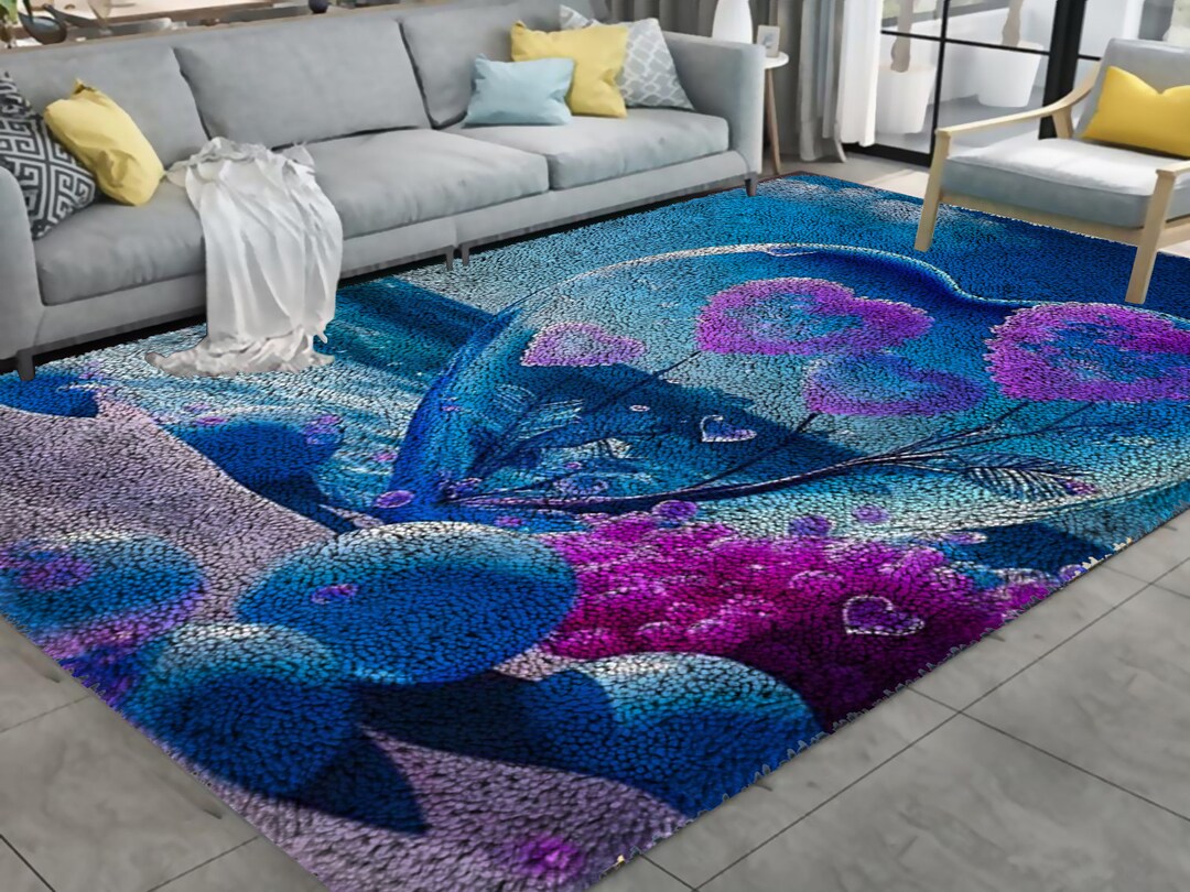 Beach Blue Heart Latch Hook Kits, Large Latch Hook Rug Kit for Adults ...