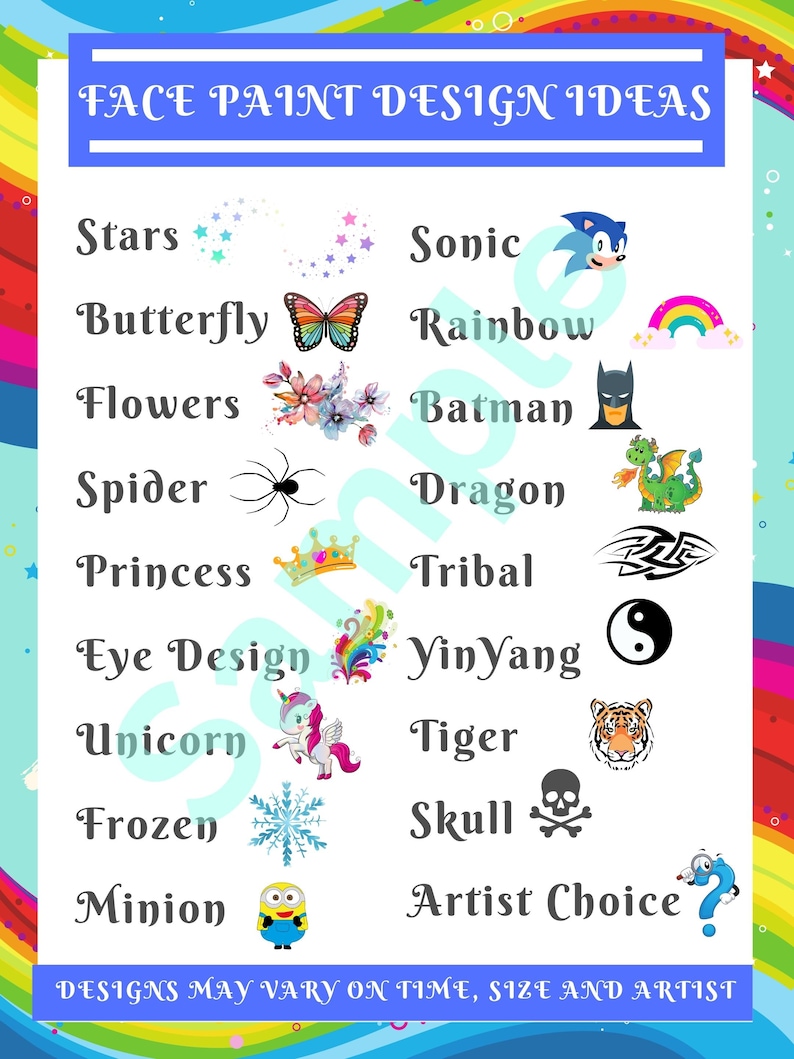 Customizable Face Painting Design Board - All Year Bundle PDF - 3-pack ...