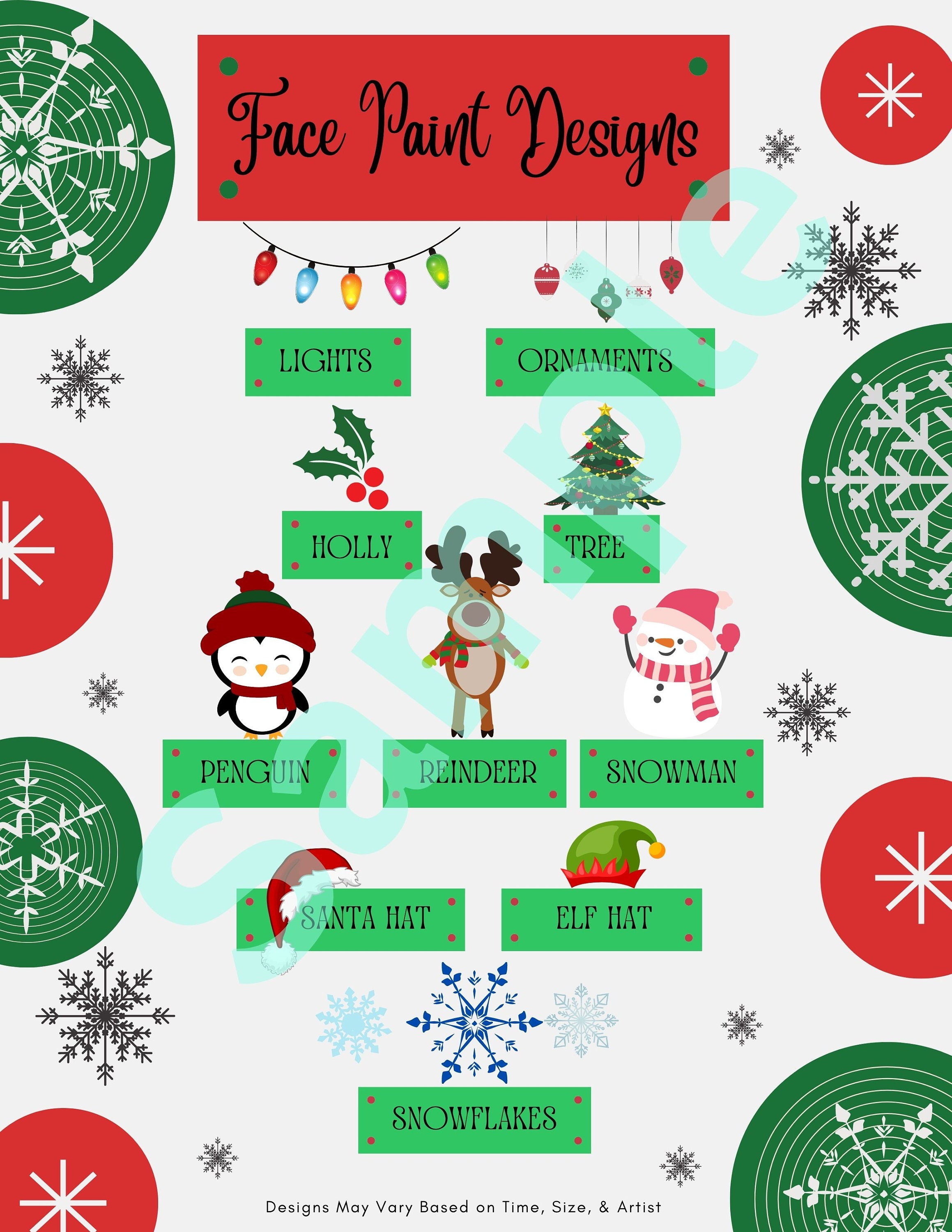 Customizable Face Painting Design Board - Holiday Bundle PDF - Etsy