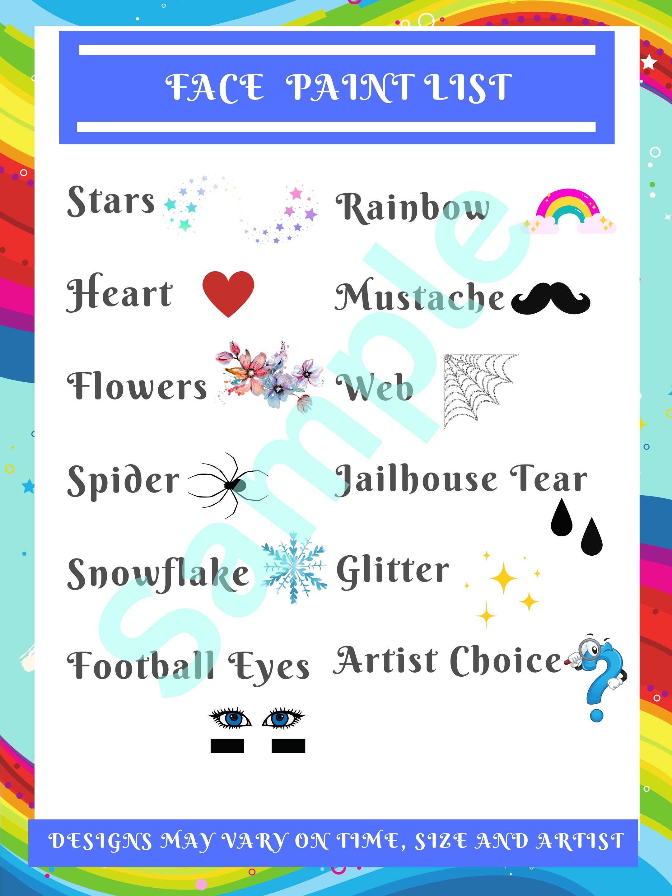 Customizable Face Painting Design Board - All Year Bundle PDF - 5-pack ...