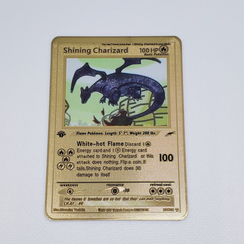 Pokemon SHINY CHARIZARD Gold Metal Card - Etsy