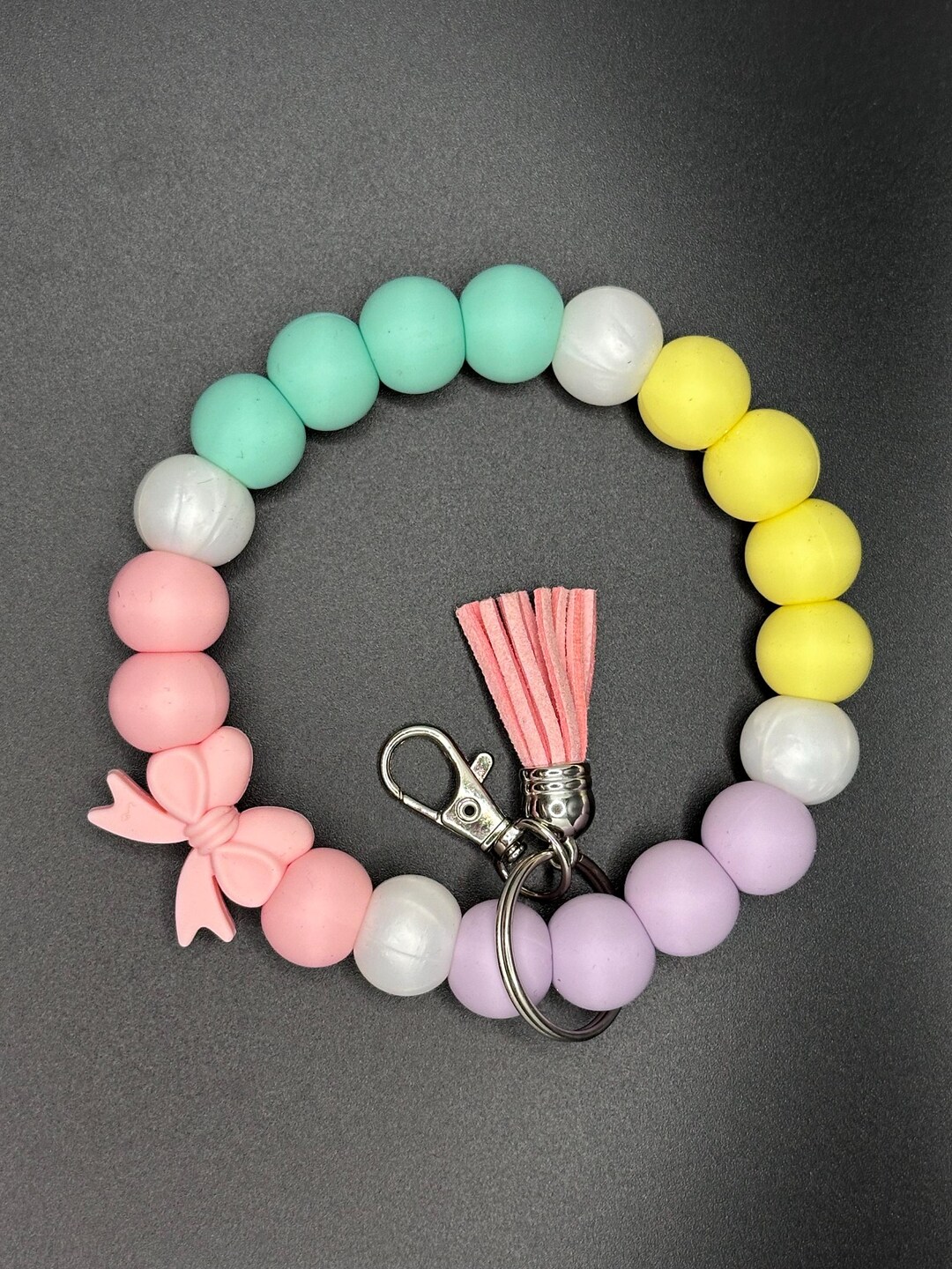Pastel Colors With Pink Bow Keychain Wristlet - Etsy