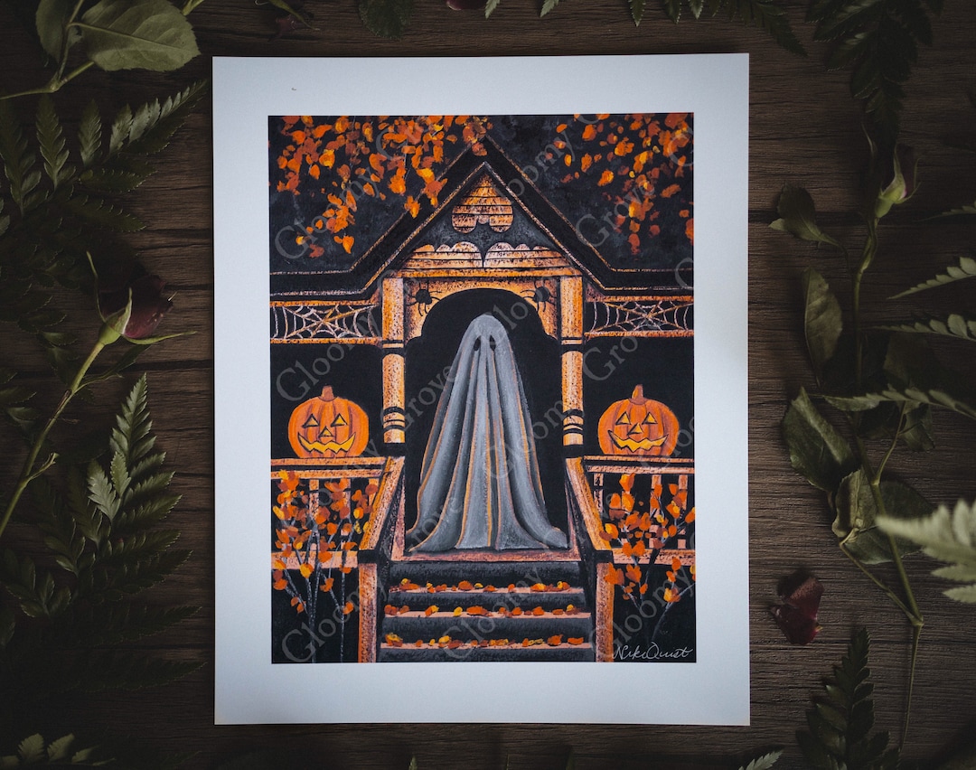 8x10in Fine Art Print | Warm Welcome | Spooky Ghost | Fall Artwork ...