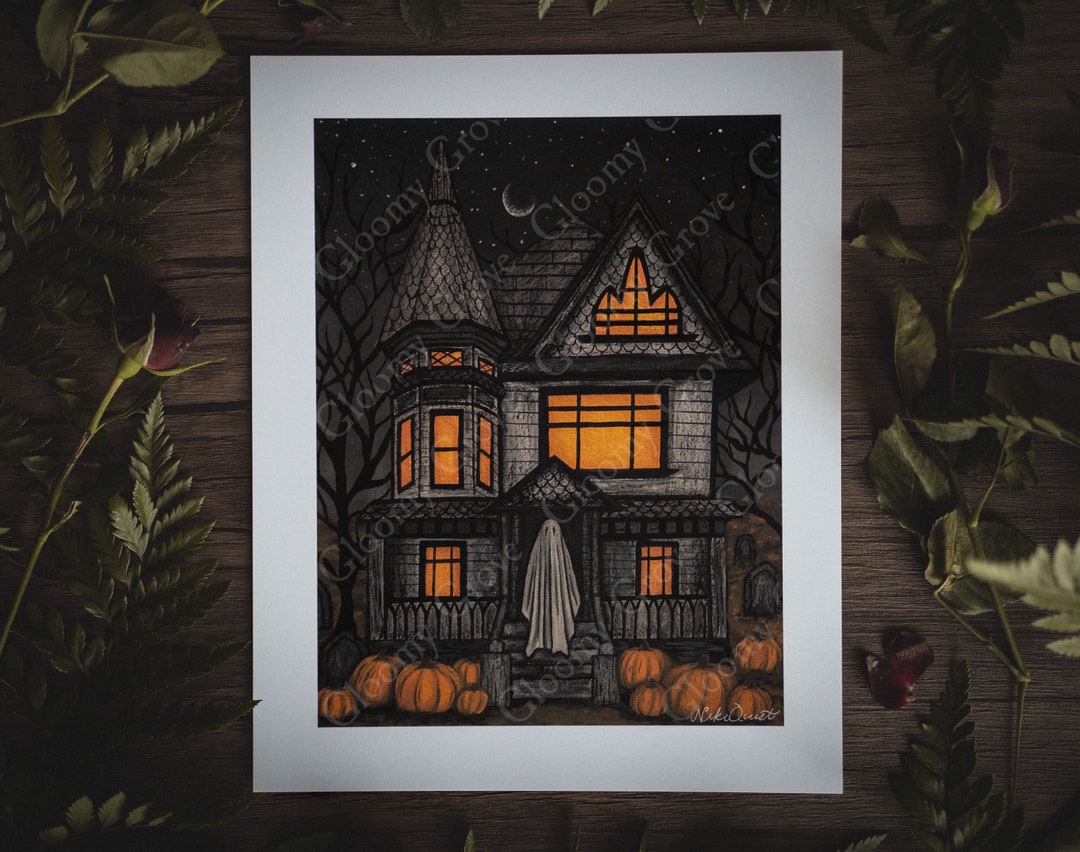 8x10in Fine Art Print | House of Midnight | Spooky Ghost | Fall Artwork ...