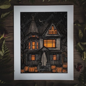 8x10in Fine Art Print | House of Midnight | Spooky Ghost | Fall Artwork ...