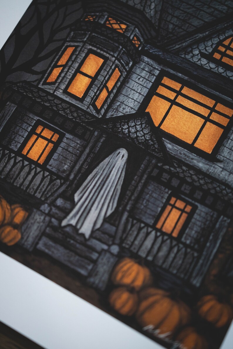 8x10in Fine Art Print | House of Midnight | Spooky Ghost | Fall Artwork ...