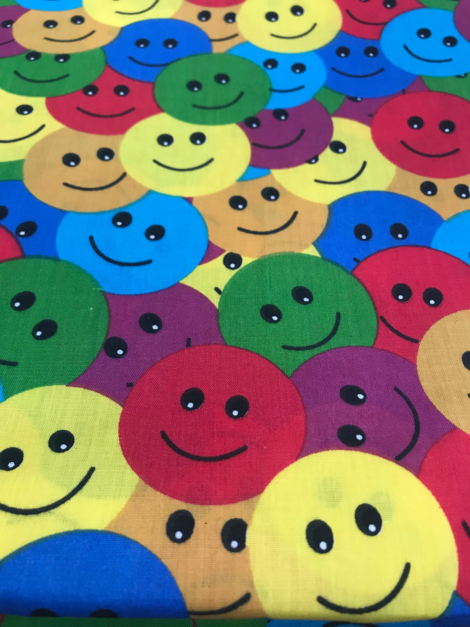Smiley Faces Multicoloured Polycotton Fabric - Etsy