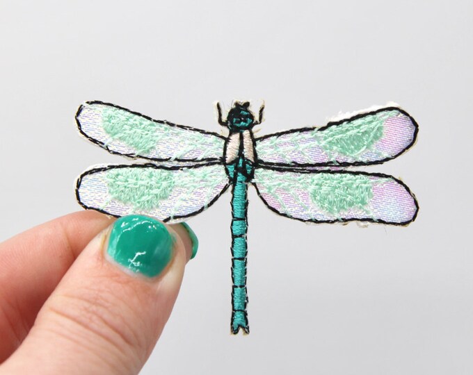 Dragonfly Patch - Iron on Iridescent Dragonfly Patch - Embroidered ...