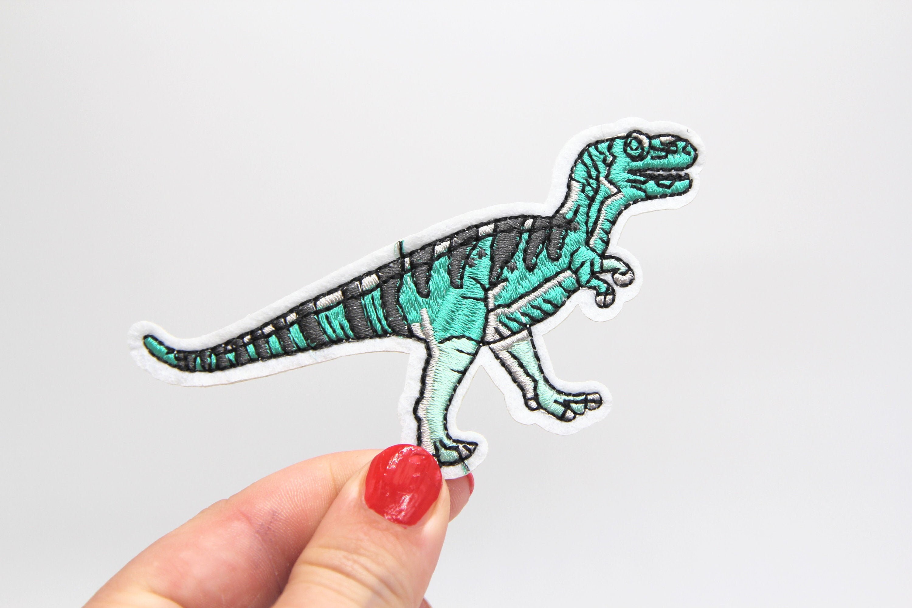 Dinosaur Patch Iron on Green Velociraptor Patch Embroidered | Etsy