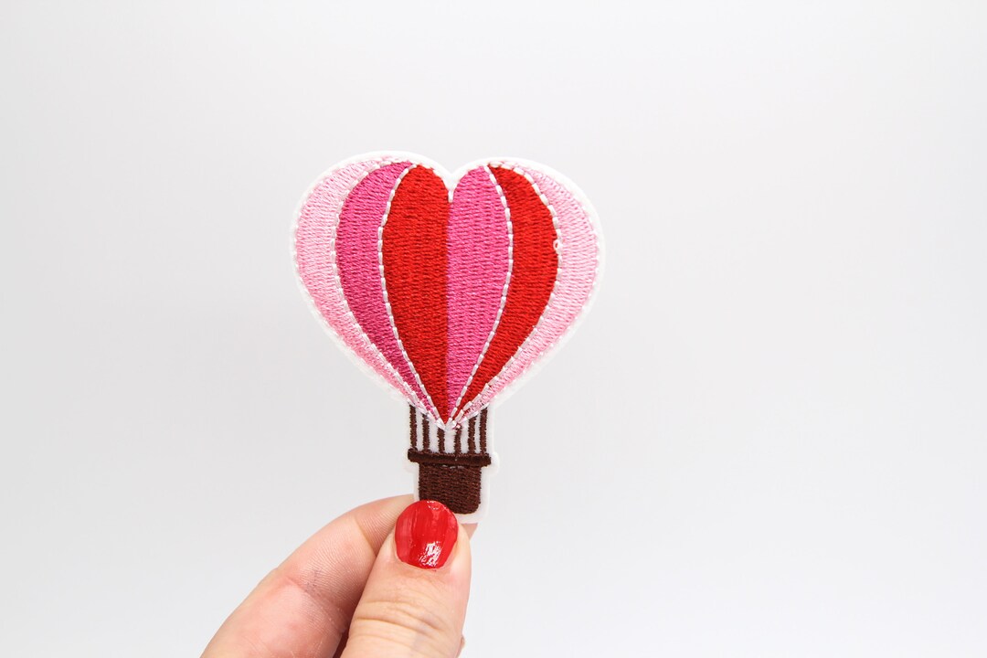Heart Hot Air Balloon Patch Iron on Pink and Red Heart Hot Air Balloon ...