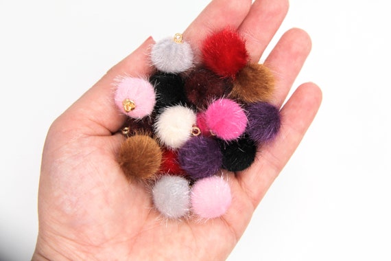 Pom Pom Buttons Furry Pom Pom Buttons 15mm With Golden Metal - Etsy