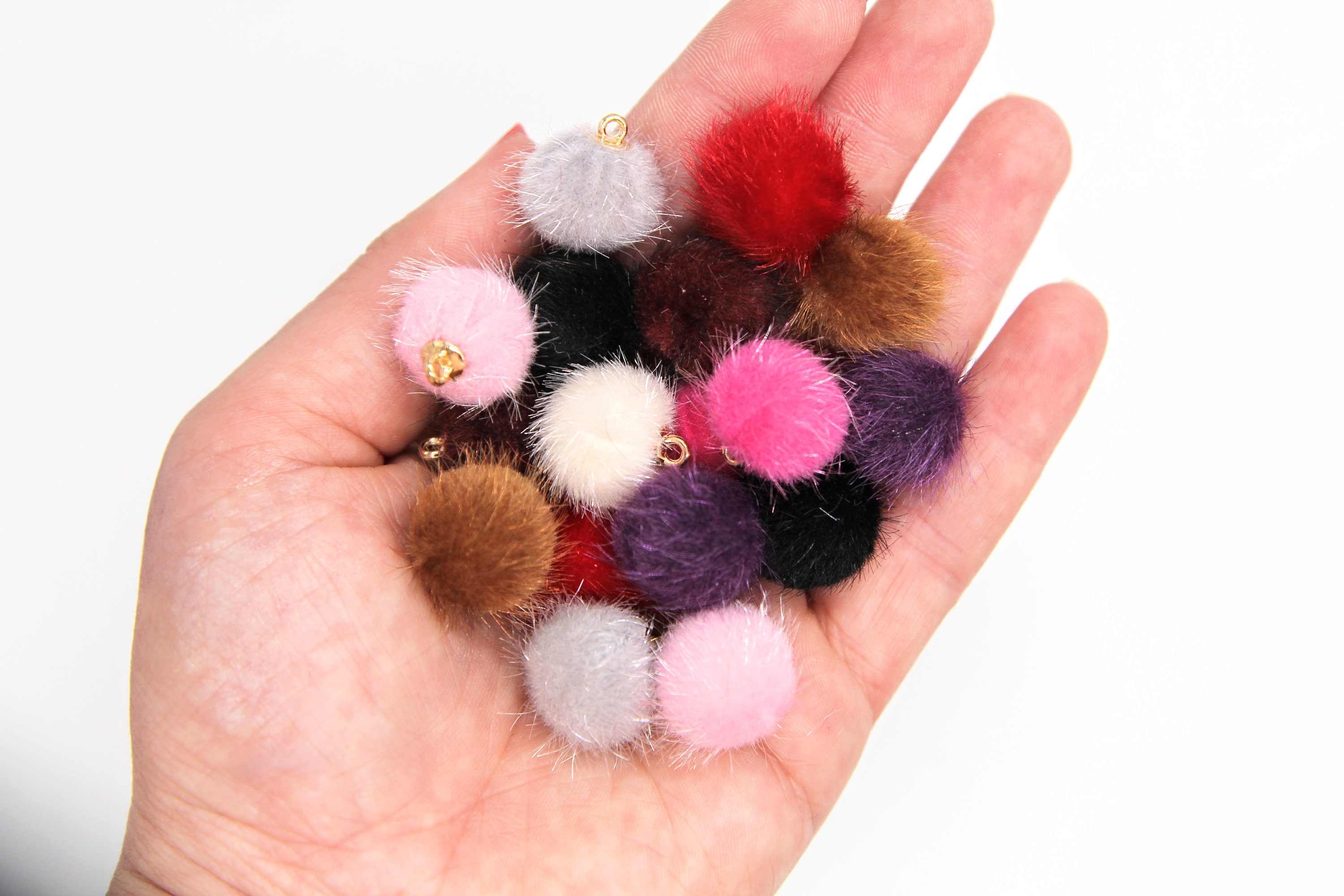 Pom Pom Buttons Furry Pom Pom Buttons 15mm With Golden Metal - Etsy UK