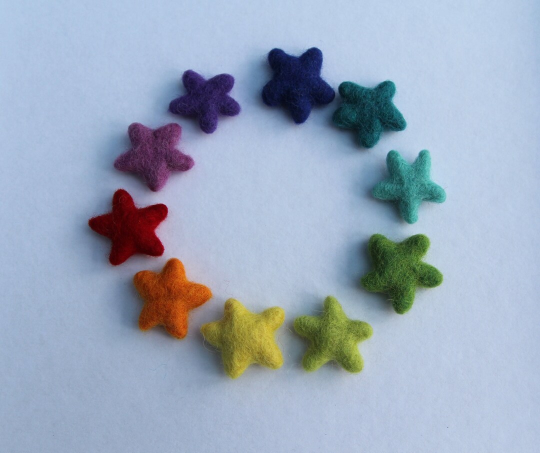 Wool Felt Stars in Assorted Rainbow Colours 10, 20, 30, 40 or 50 Pcs ...