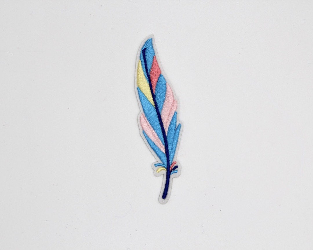 Delicate Feather Patch Pastel Colours Iron on Embroidery Feather Patch ...