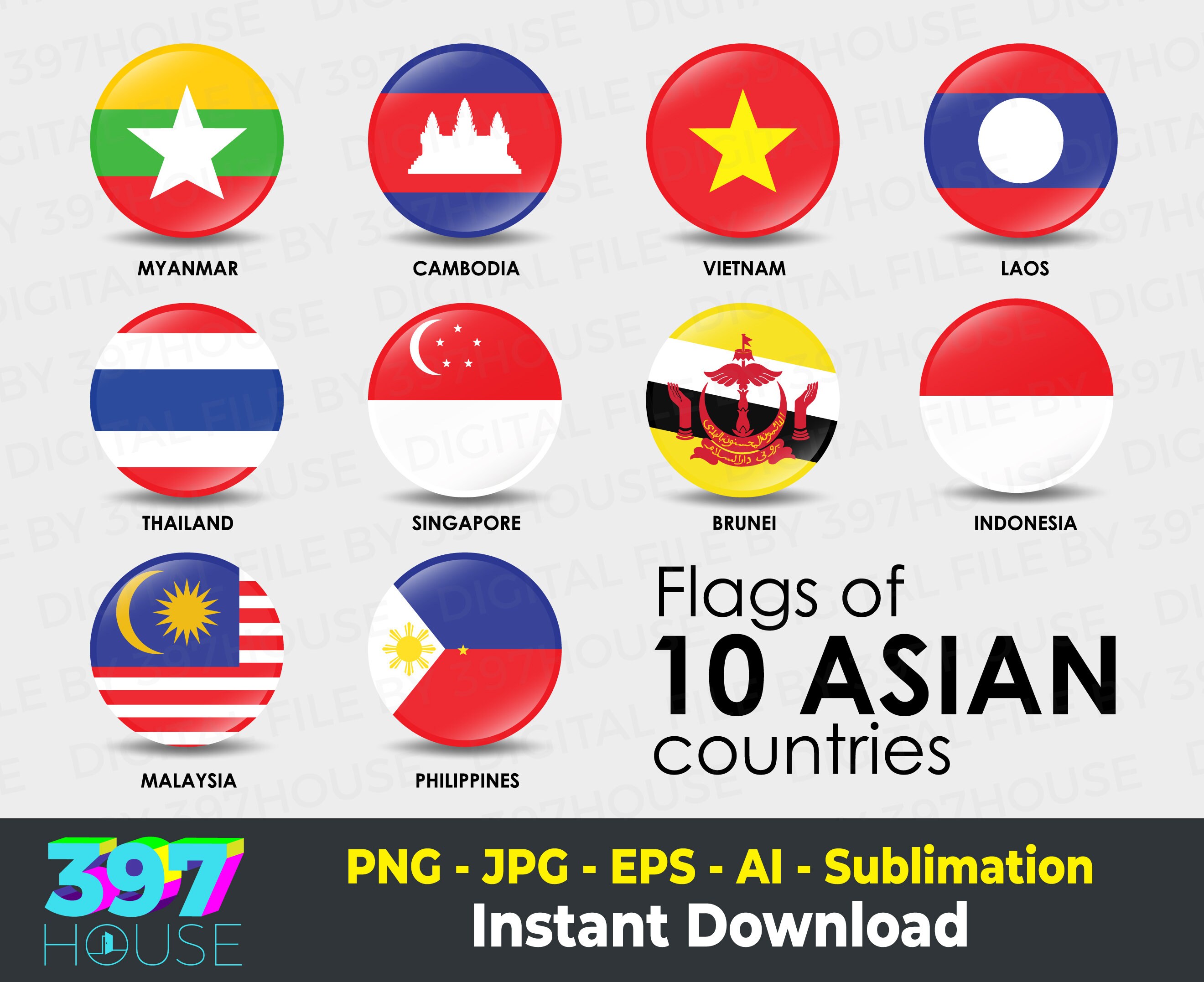 World Flags SVG, Asian Flags Png, Vector Square Shape, Group of Asian ...