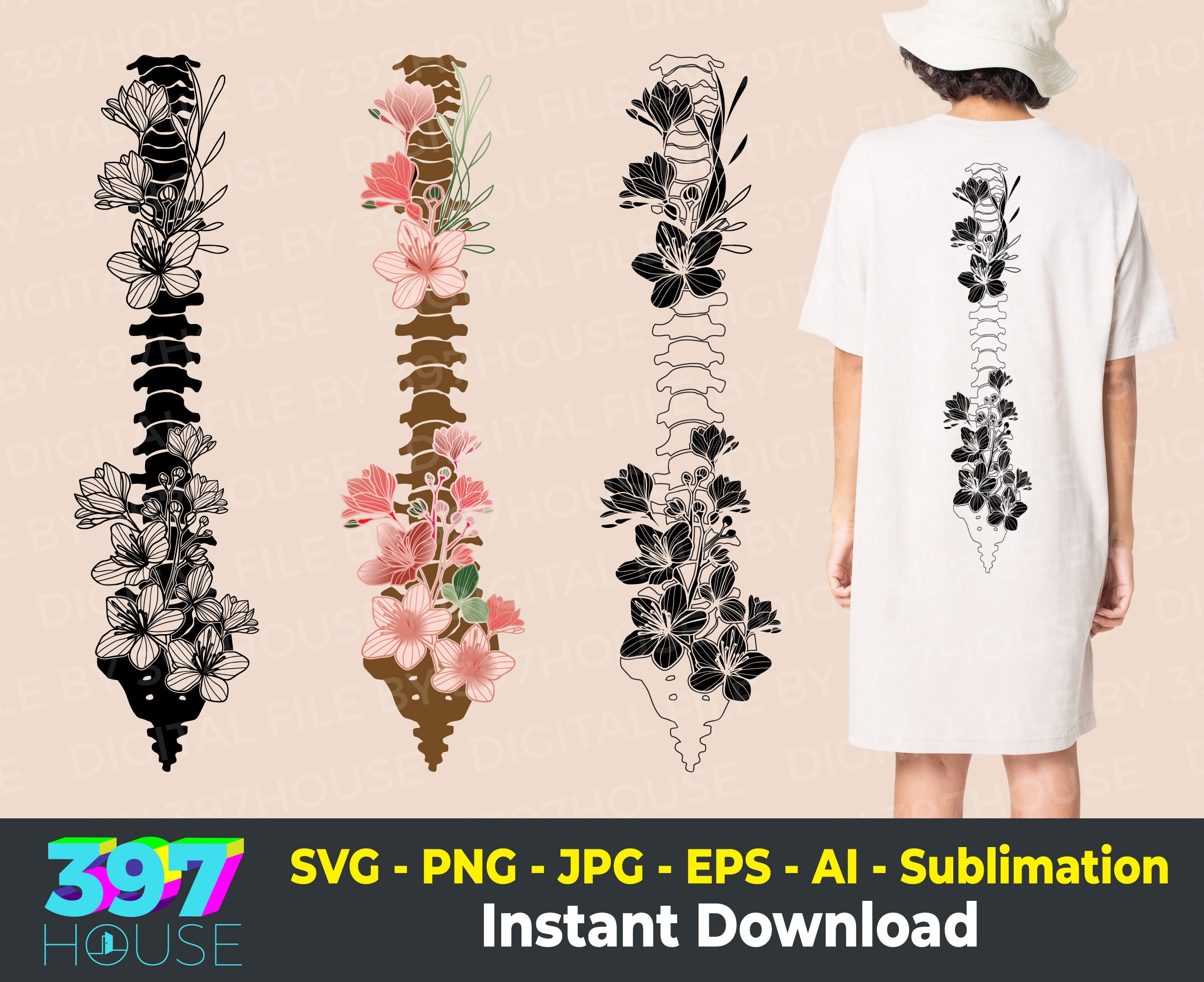 Floral Spine Svg Human Spine With Flower Svg Chiropractor - Etsy