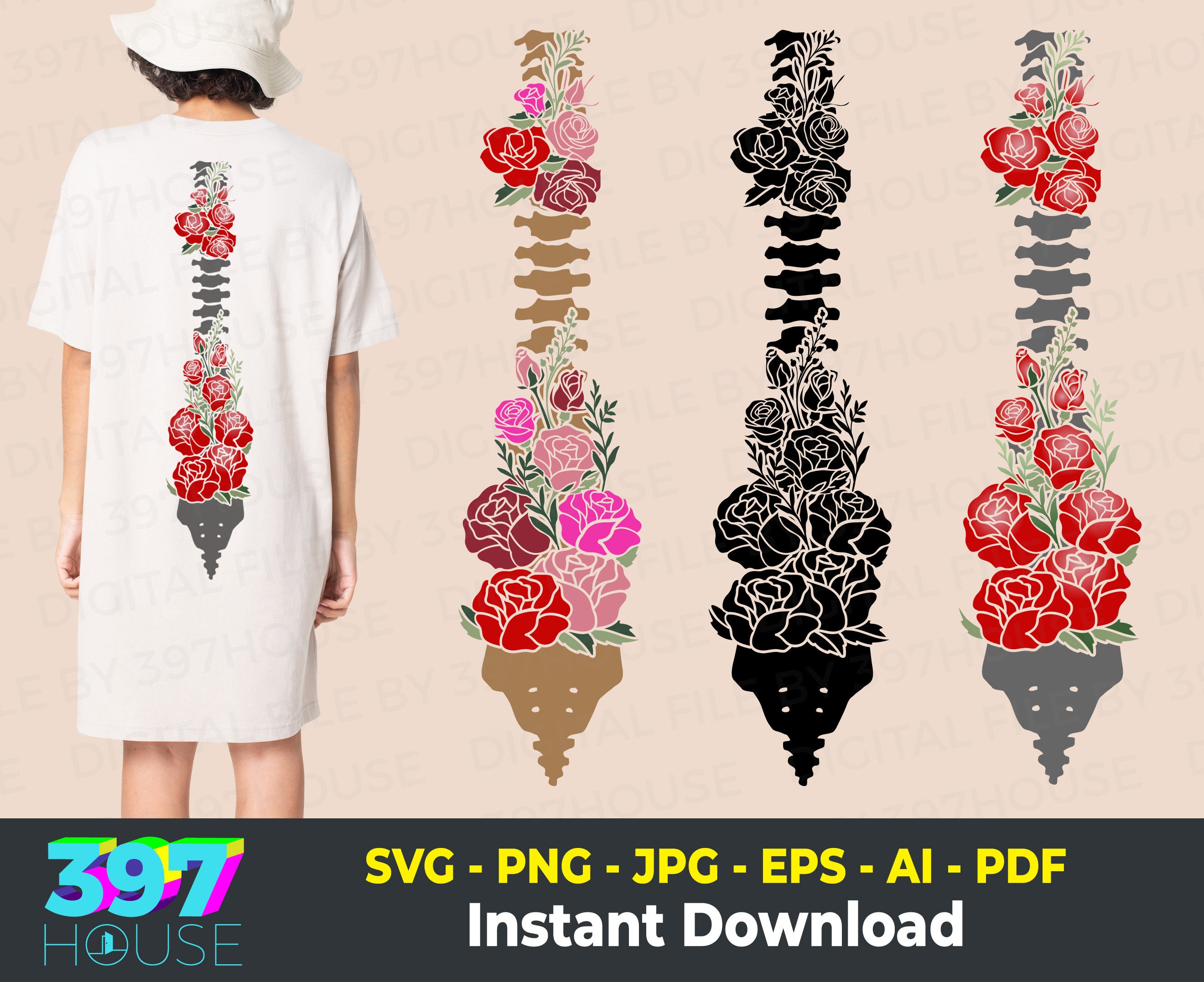 Roses Spine Svg, Human Spine With Flower Svg, Chiropractor Svg, Flower Spine Cricut, Spine Cut ...