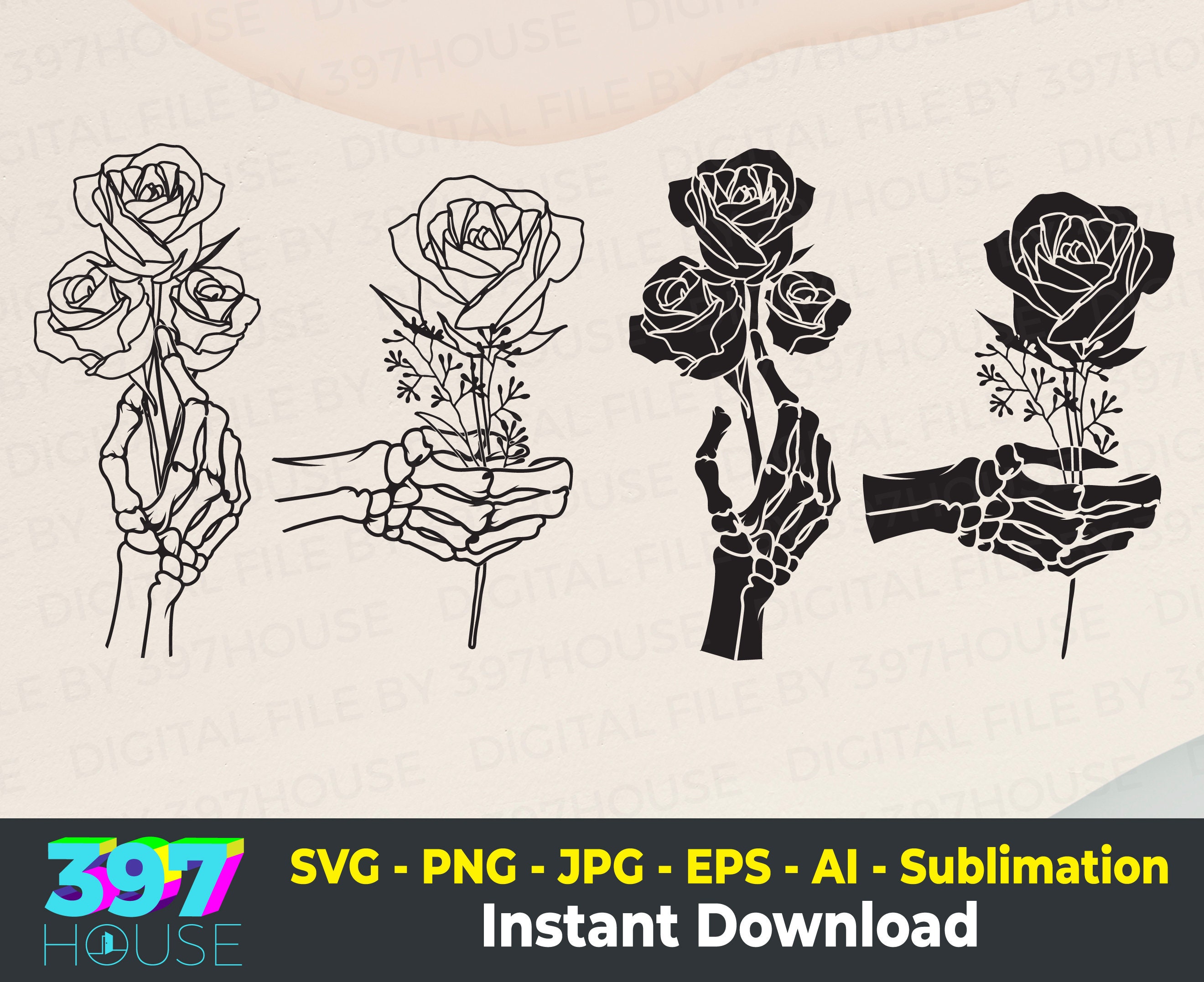 Floral Skeleton Hand Svg Flower Tattoo Designs Bones Finger - Etsy