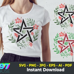Floral Pentagram SVG Flower Pentacle Clipart Fit and Perfect - Etsy
