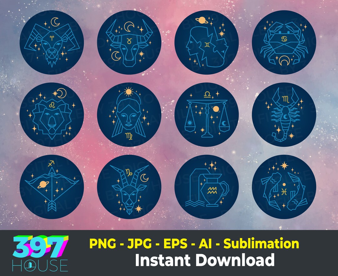 Set of 12 Zodiac Sign Icons. Linear Simple Style. Zodiac Sign Clipart ...