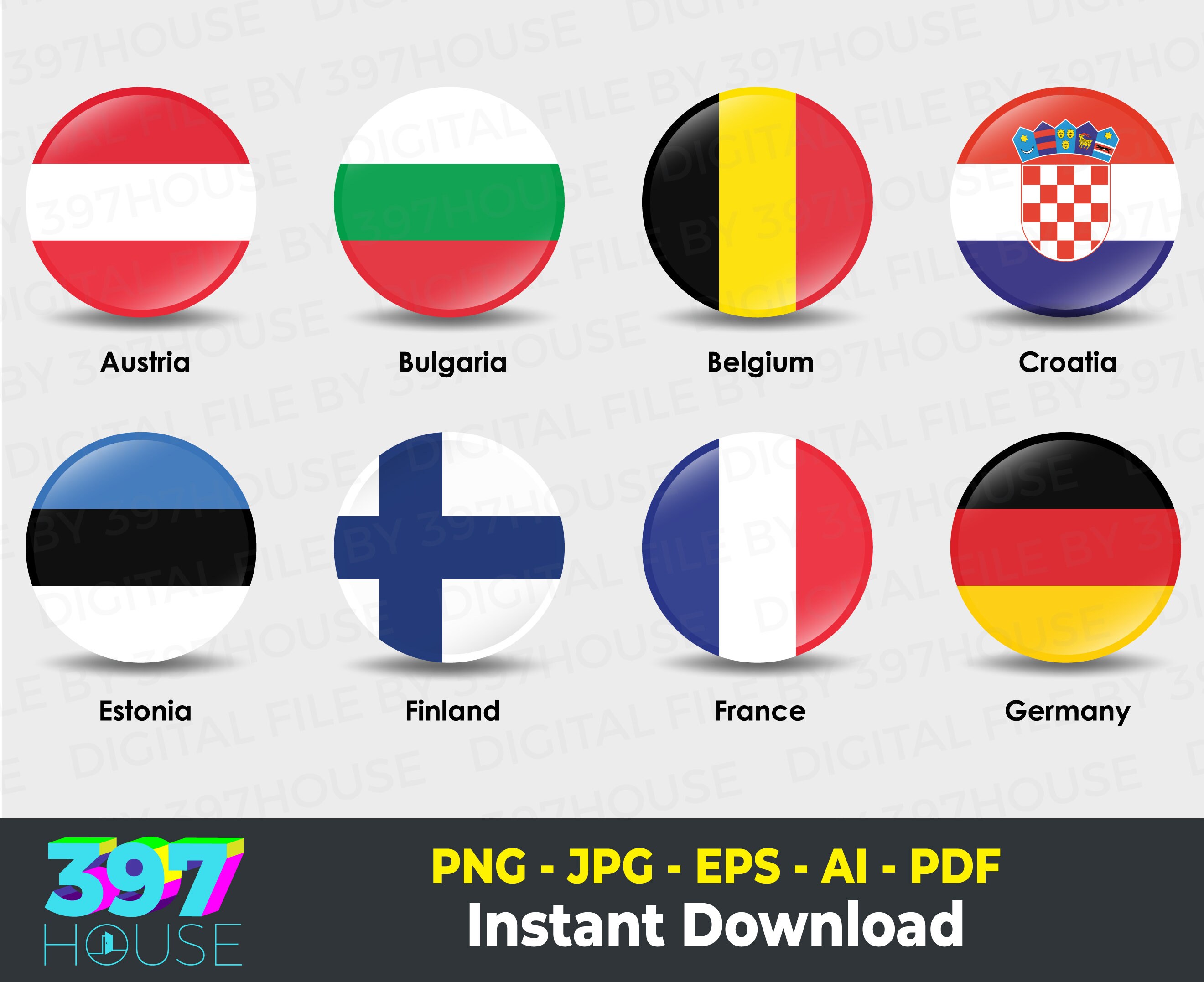 Vector Illustration of Round Shape Flags of the 28 Countries European ...