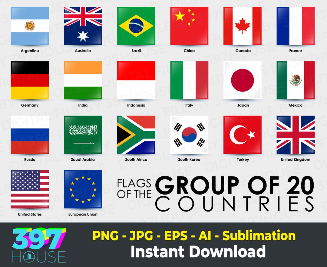 World Flags Svg, Group of G20 Countries Flags. Simple Square Flags ...