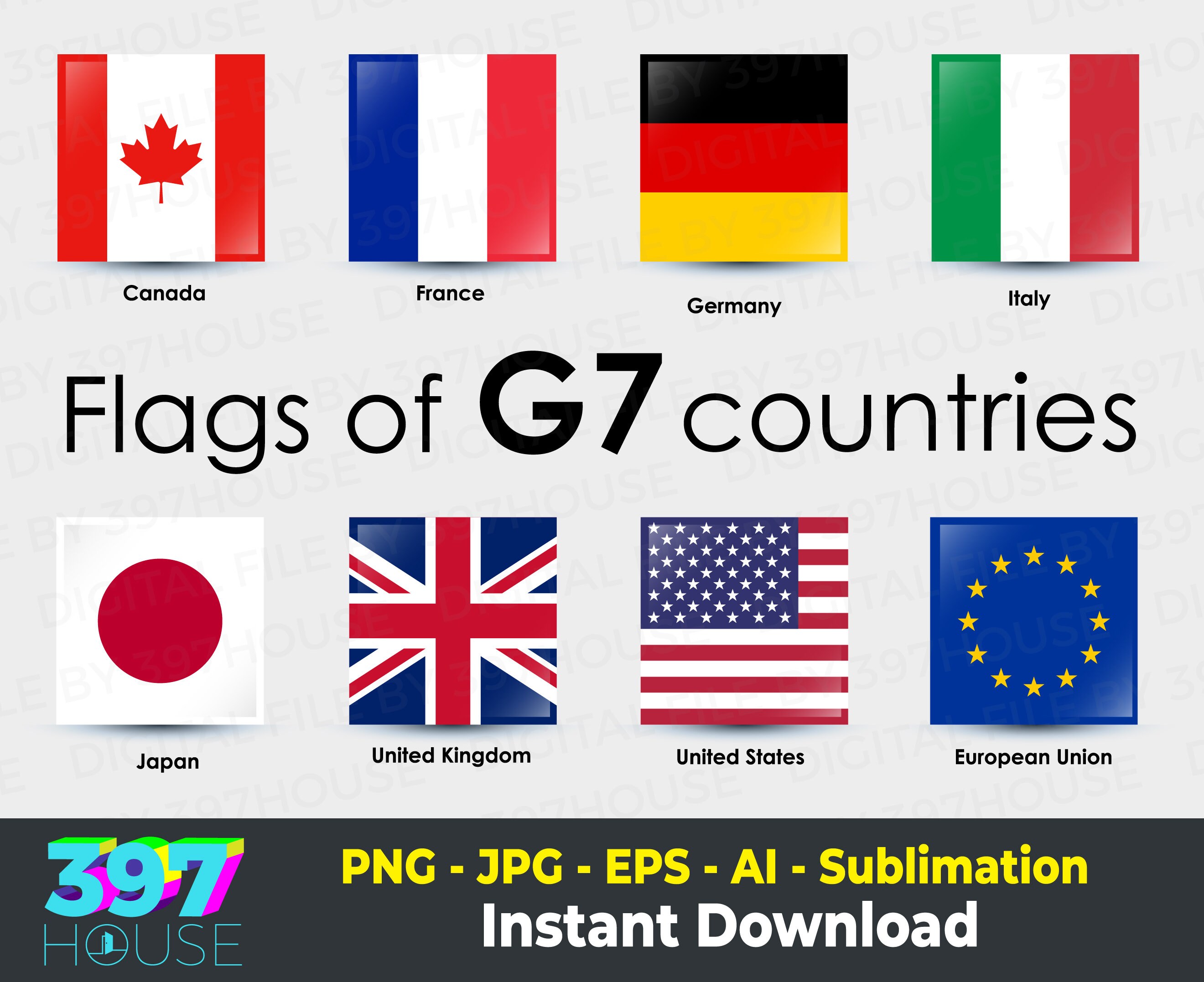 G7 Summit Flags Icons Set. Group of Seven Vector, G7 Flags Symbol ...