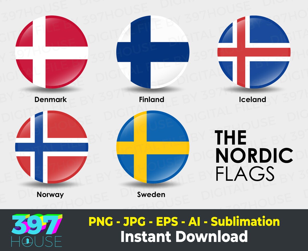 World Flags SVG, the Nordic Countries Flag Svg, Set of Round Flags ...