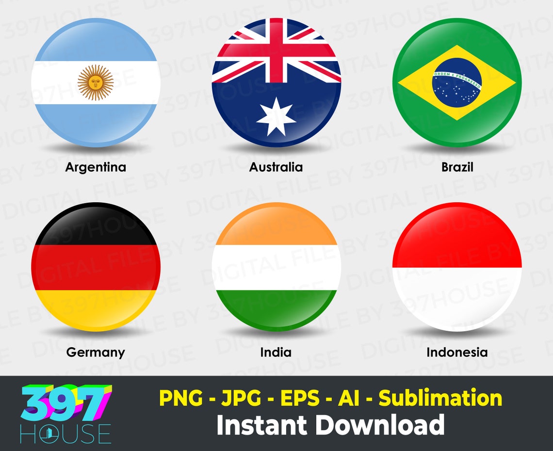 World Flags Svg, Group of G20 Countries Flags. Simple Round Flags Ready for Download ...