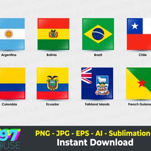World Flags, Set of South America Flags. Simple Square-shaped Flags ...