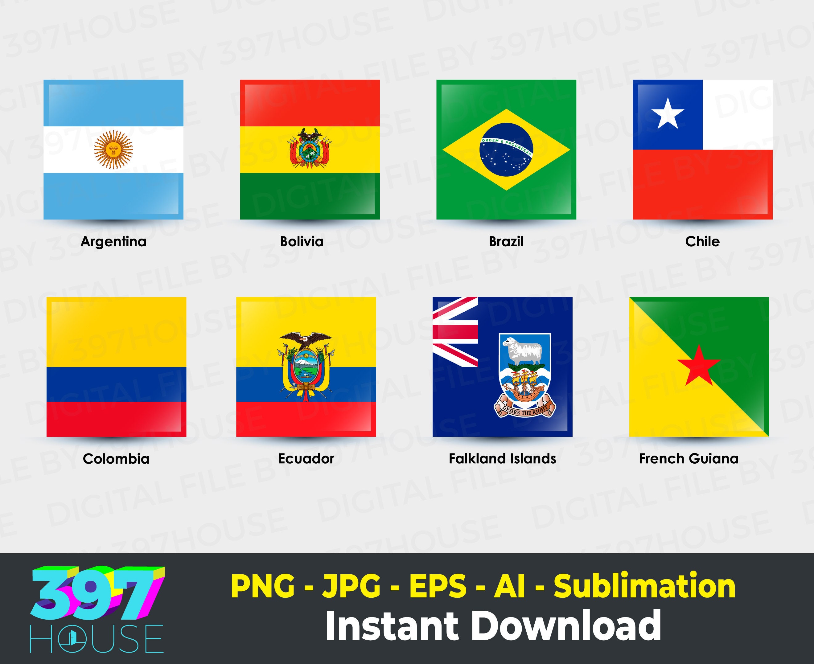 World Flags, Set of South America Flags. Simple Square-shaped Flags ...