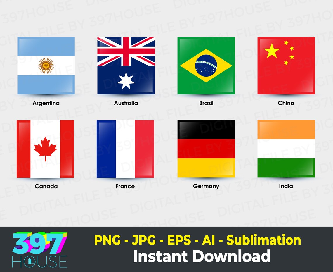 World Flags Svg, Group of G20 Countries Flags. Simple Square Flags ...