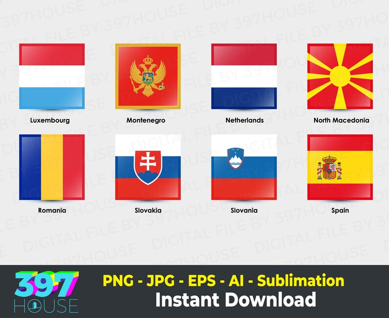 World Flags Set, Vector Illustration of Square Shape Flags of the 30 ...