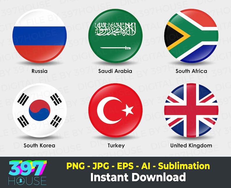 World Flags Svg, Group of G20 Countries Flags. Simple Round Flags Ready ...