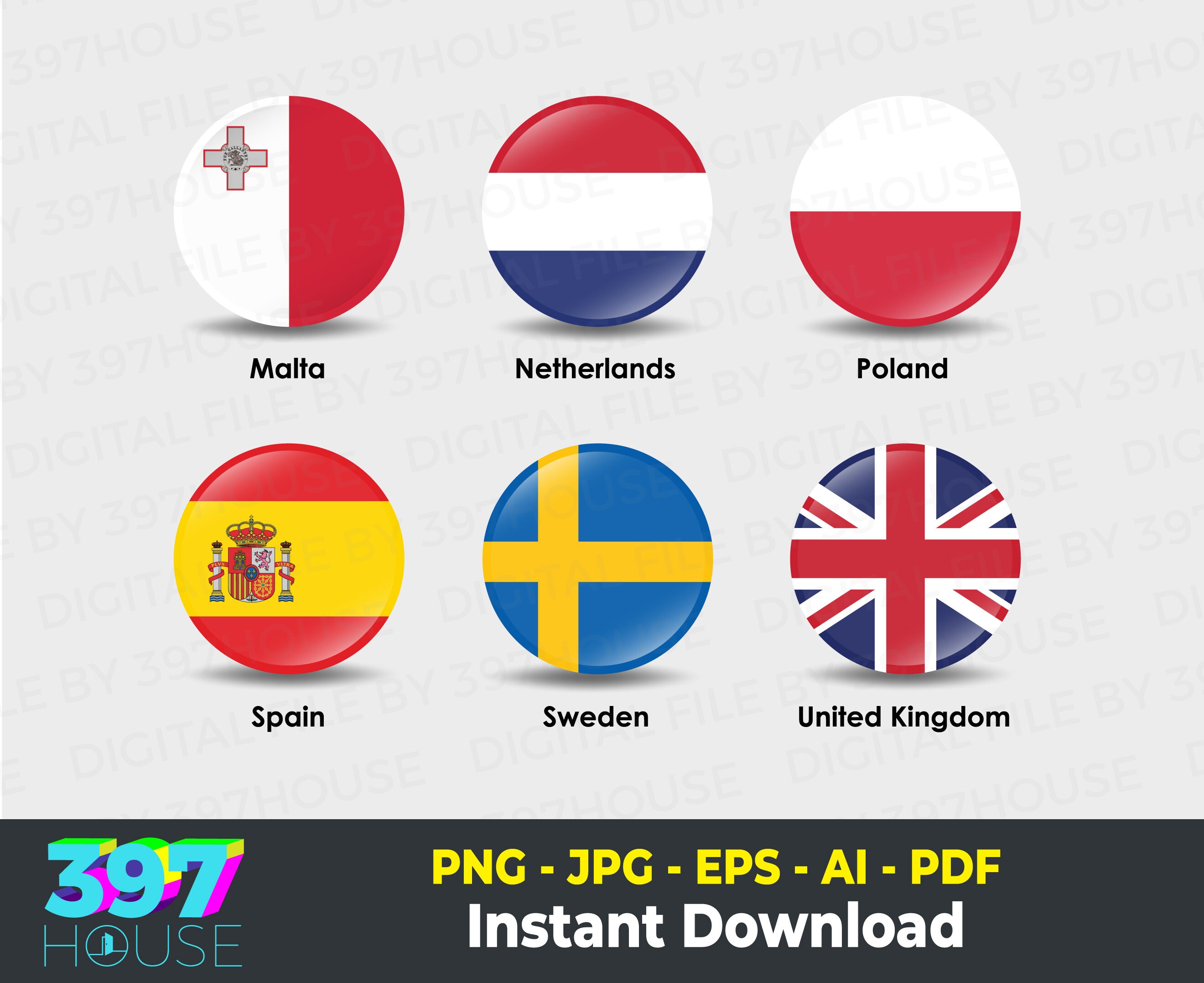 Vector Illustration of Round Shape Flags of the 28 Countries European ...