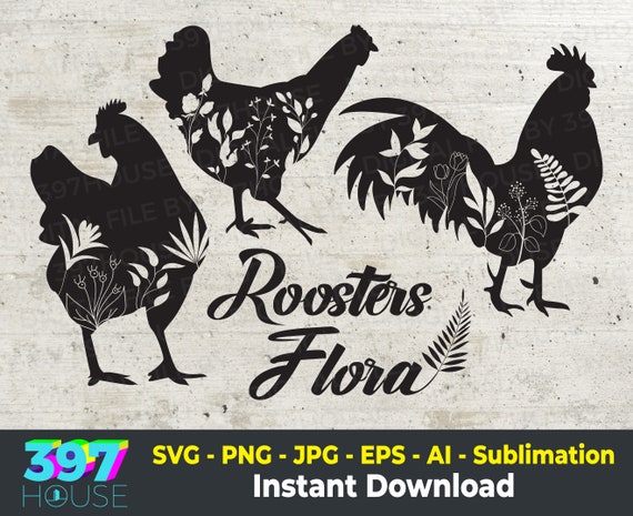 Flower Rooster SVG Rooster Svg Silhouette Floral Chicken - Etsy