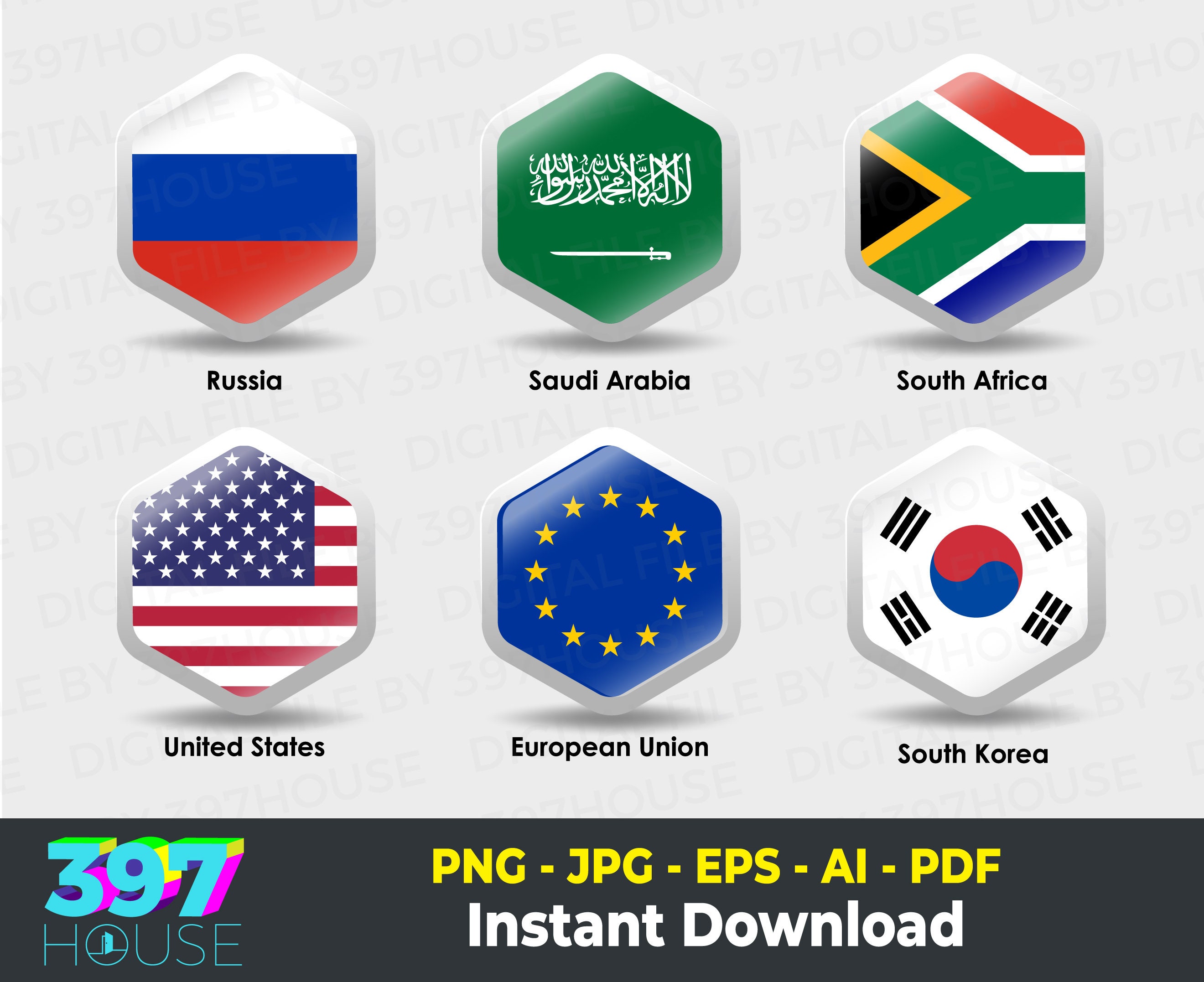 World Flags PNG, Group of G20 Countries Flags. Simple Hexagon Flags Are ...