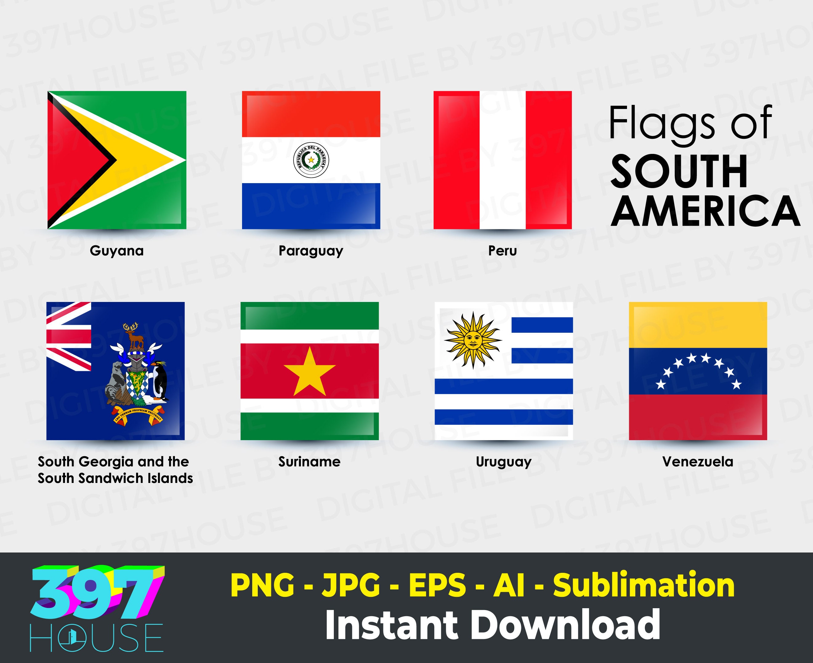 World Flags, Set of South America Flags. Simple Square-shaped Flags ...