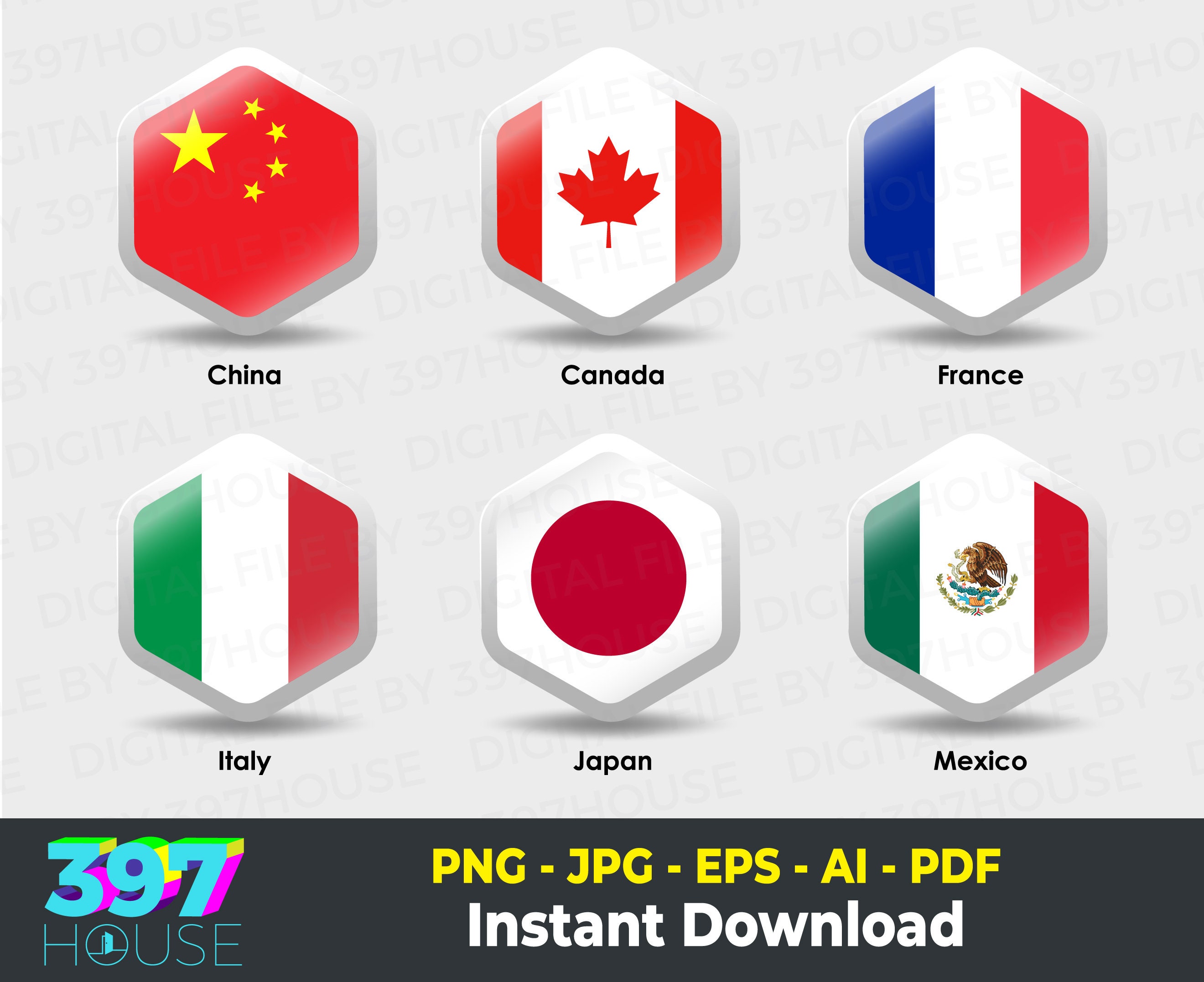 World Flags PNG, Group of G20 Countries Flags. Simple Hexagon Flags Are ...