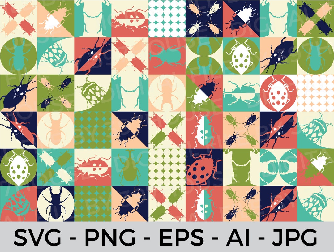 Colorful Geometric Bugs Pattern, Svg, Png, Eps, AI & Jpg Files in High ...