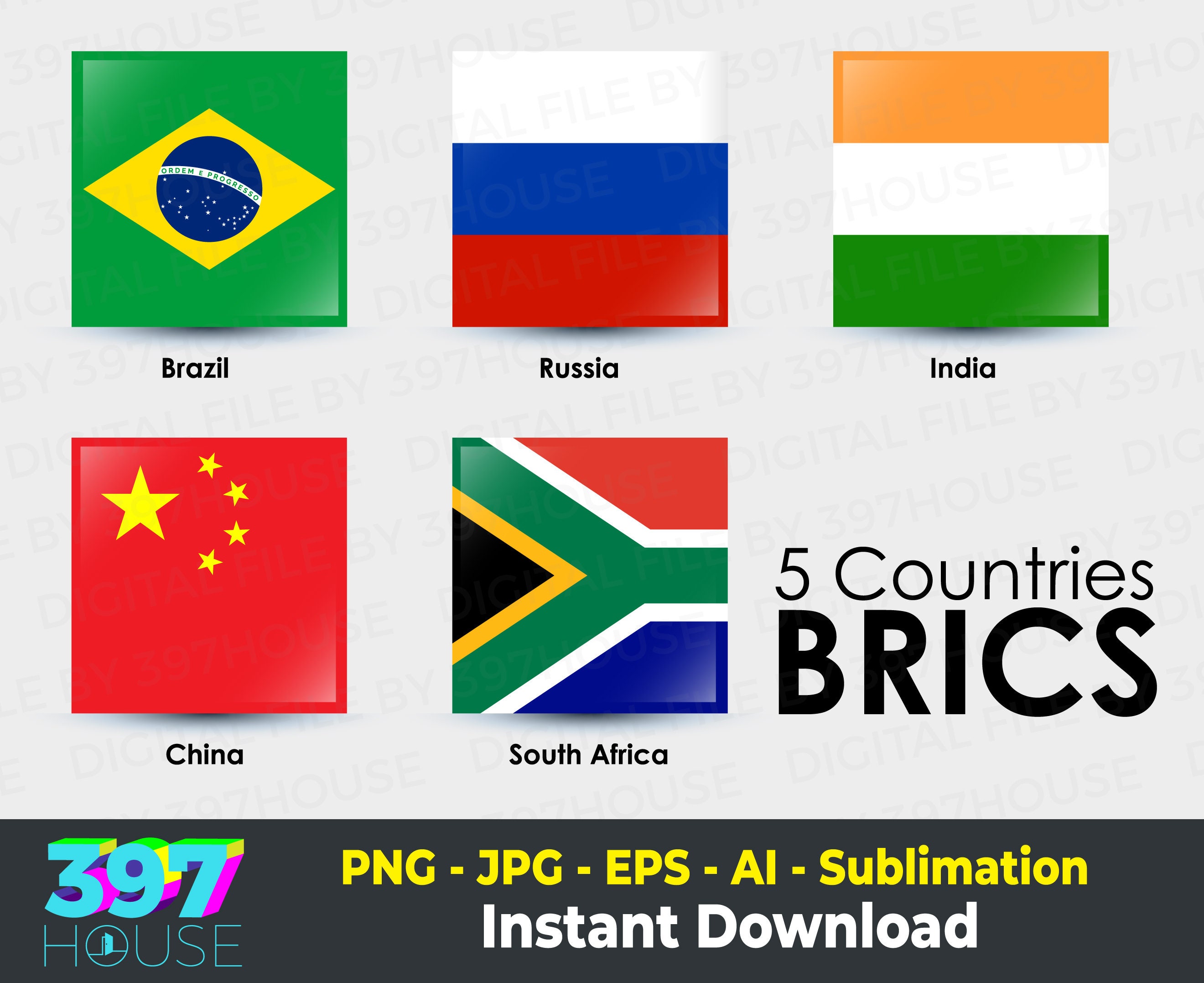 World Flags Svg, BRICS Flags of 5 Countries Png, Simple Square Flags Design. Brazil, Russia ...